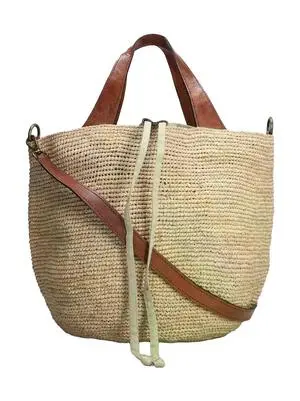 IBELIV Mirozy Woven Raffia Drawstring Basket Bag - Neutrals
