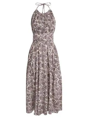 Ulla Johnson Anelise Printed Cotton-blend Halterneck Midi Dress - Navy