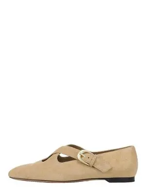 Vince Cici Suede Flat With Buckle Detail - Wheat