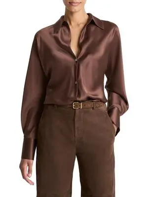 Vince Silk Bias Long-sleeve Blouse - Espresso