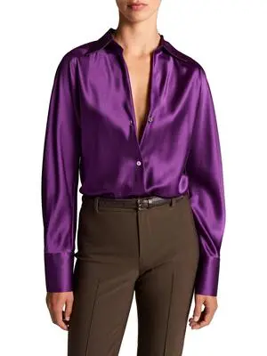 Vince Vince Silk Bias Long-Sleeve Blouse Violette