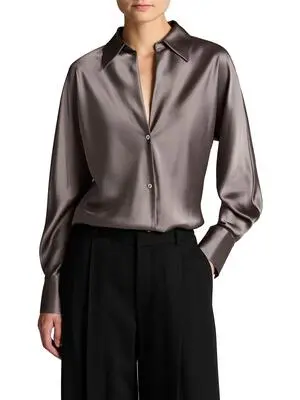 Vince Vince Silk Bias Long-Sleeve Blouse Wolf