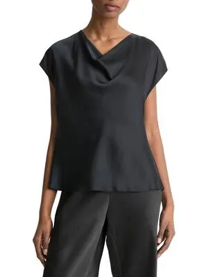 Vince Silk Cowl Neck Blouse - Black