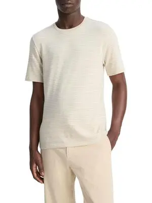 Vince Striped Cotton T-shirt - Coyote/off White