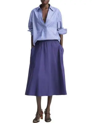 Vince Cotton Twill A-line Midi Skirt With Oversized Pockets - Deep Iris