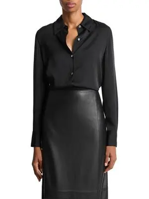 Vince Vince Silk-Blend Button-Front Blouse Black