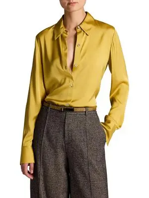 Vince Vince Silk-Blend Button-Front Blouse Daffodil