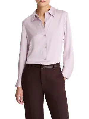 Vince Vince Silk-Blend Button-Front Blouse Iris Quartz