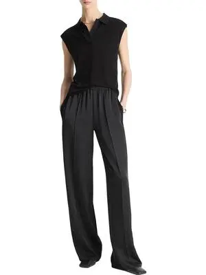 Vince Vince Side-Strap Crepe Pull-On Wide-Leg Pants Black