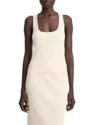 Vince Ribbed Cotton-blend Racerback Tank - Oat Shell