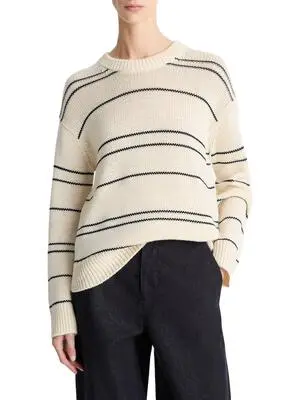 Vince Variegated Stripe Wool-blend Sweater - Oat Shell/navy