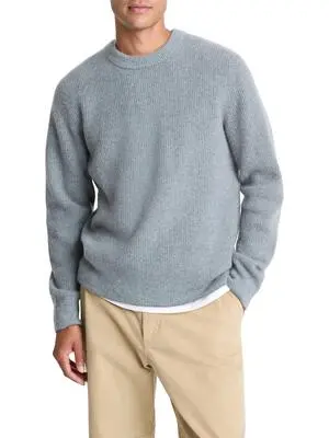 Vince Plush Cashmere Thermal Crew Neck Sweater - Medium Heather Grey/parlor Blue