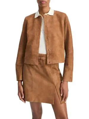 Vince Collarless Cropped Suede Jacket - Camarillo
