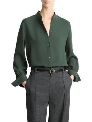 Vince Relaxed Matte Crepe Shirt With Metal Buttons - Forest