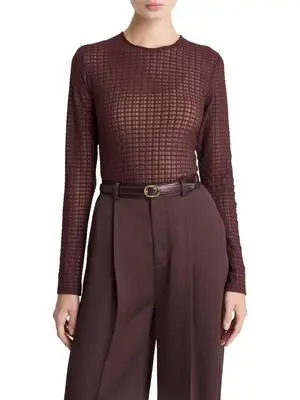 Vince Shadow Grid Long-sleeve Top - Fig