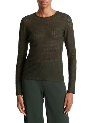 Vince Shadow Grid Long-sleeve Top - Verde