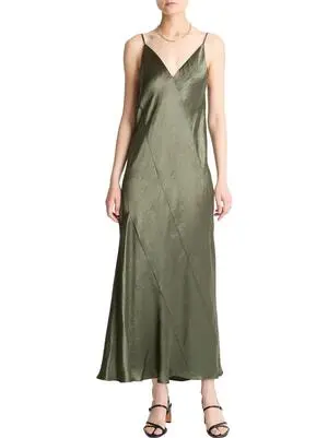 Vince Paneled Satin Bias Slip Dress - Herba