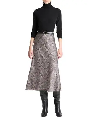 Vince Pressed Plaid Satin Slip Skirt - Multi Plaid