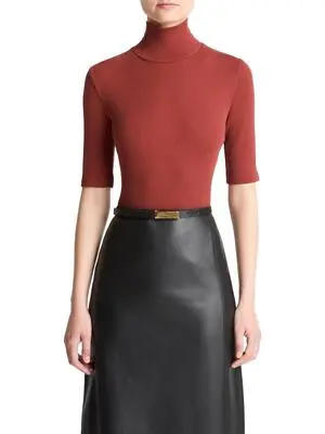 Vince Ribbed Cotton Elbow-sleeve Turtleneck Top - Siena