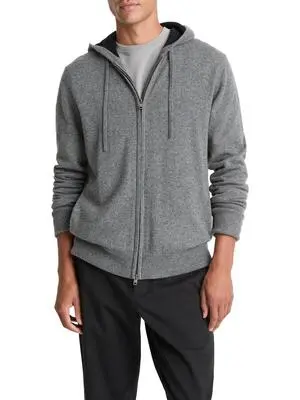 Vince Cashmere Zip-front Hoodie - Medium Grey/black