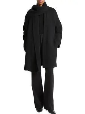 Vince Draped Scarf Wool-blend Car Coat - Black