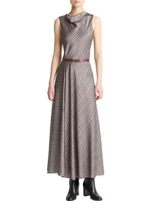 Vince Pressed Plaid Satin Cowl-neck Maxi Dress - Multi Plaid