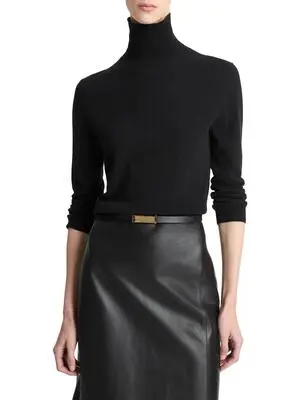 Vince Cashmere-silk Mock Neck 3/4 Sleeve Sweater - Black