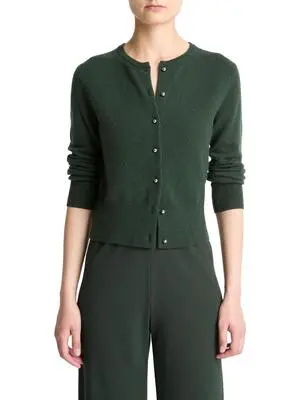 Vince Button Detailed Wool & Cashmere-blend Cardigan - Forest