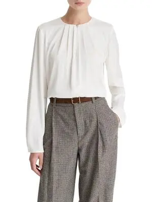 Vince Silk-blend Pleated Neck Blouse - Off White