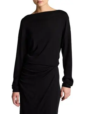 Vince Draped Wool-blend Slash-neck Top - Black