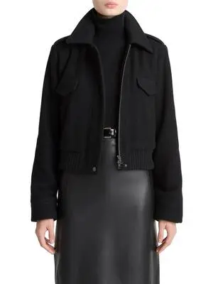 Vince Italian Wool-blend Cropped Jacket - Black