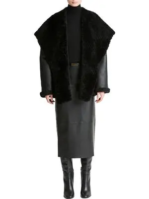 Vince Shearling Hooded Leather Jacket - Black