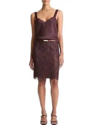 Vince Lace Mini Skirt With Scalloped Fringe Hem - Fig