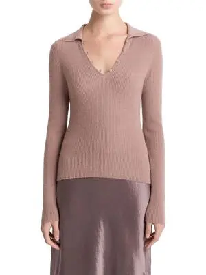 Vince Ribbed Cashmere-silk Polo Sweater - Beet Root