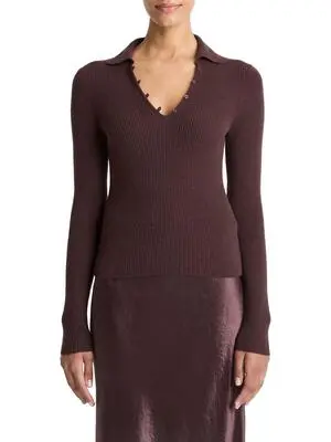 Vince Ribbed Cashmere-silk Polo Sweater - Fig