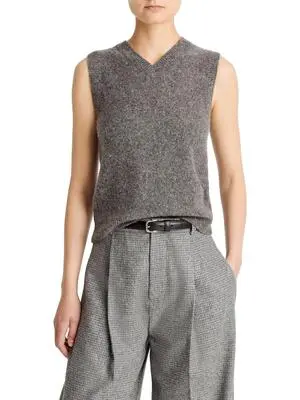Vince Donegal Plush Cashmere Sweater Vest - Medium Heather Grey Donegal