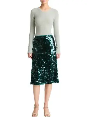 Vince Sequined Bias Cut Midi Skirt - Juniper
