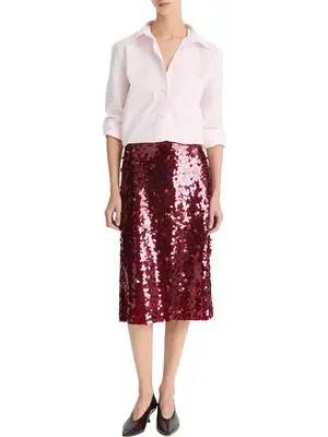 Vince Vince Sequined Bias Cut Midi Skirt Ruby Ink
