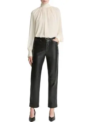 Vince Leather Straight-leg Trousers - Black
