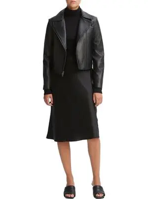 Vince Leather Cross-front Moto Jacket - Black