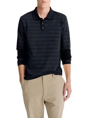 Vince Jacquard-stripe Cotton Long-sleeve Polo Shirt - Coastal Blue