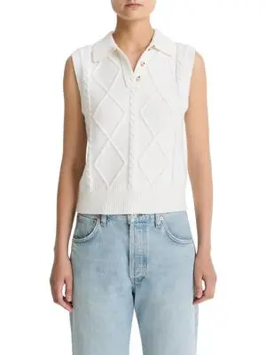 Vince Cable-knit Wool & Cotton-blend Sweater Vest - Off White