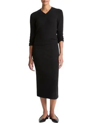 Vince Ribbed Midi Skirt - Black