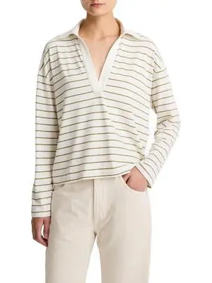 Vince Striped Long-sleeve Polo Shirt - Olive Stone Combo