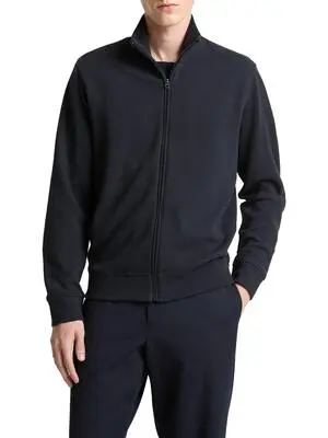 Vince Flat-back Cotton-blend Piqué Zip-front Jacket - Coastal Blue/medium Heather Grey
