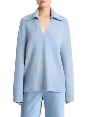 Vince Vince Oversized Wool & Cashmere-Blend Polo Sweater Pacific