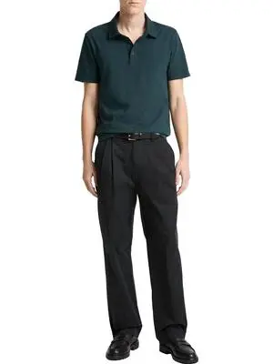 Vince Louie Relaxed Stretch-cotton Double-pleated Trousers - Black