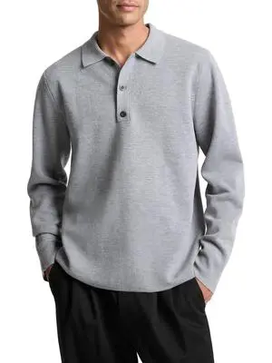 Vince Italian Merino Wool Milano Polo Sweater - Heather Grey