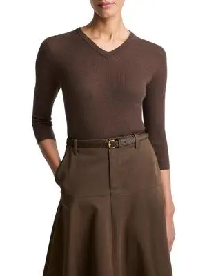 Vince Cashmere-silk High V-neck Sweater - Bark