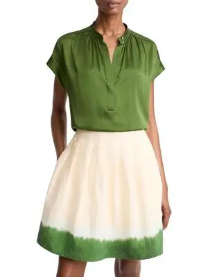 Vince Silk Gathered Cap-sleeve Blouse - Herb